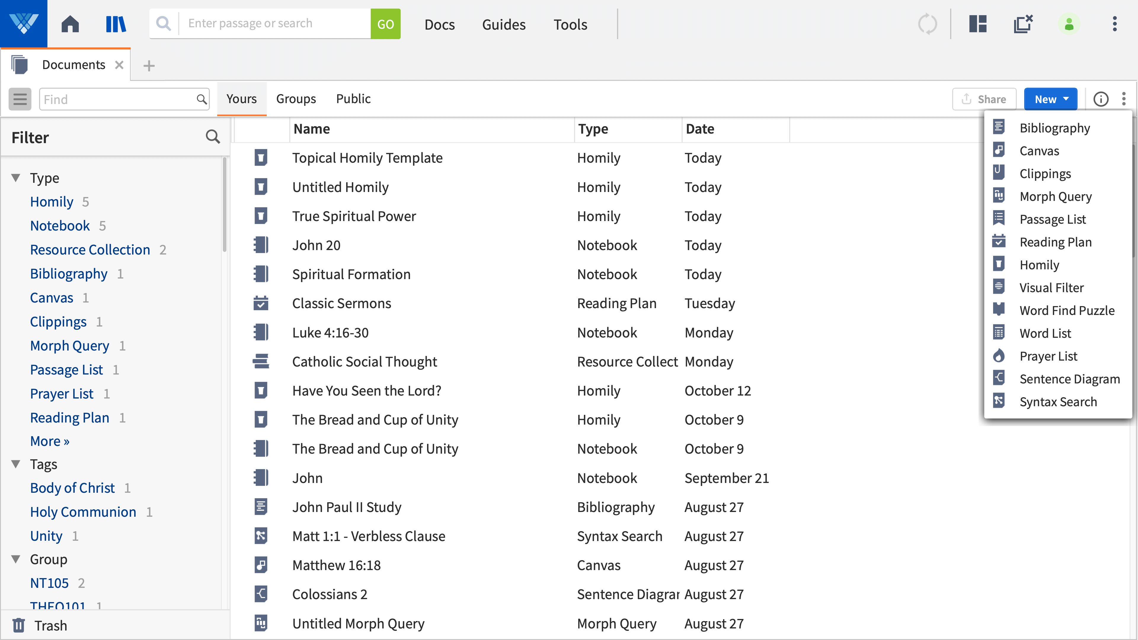 Documents Menu – Verbum Support