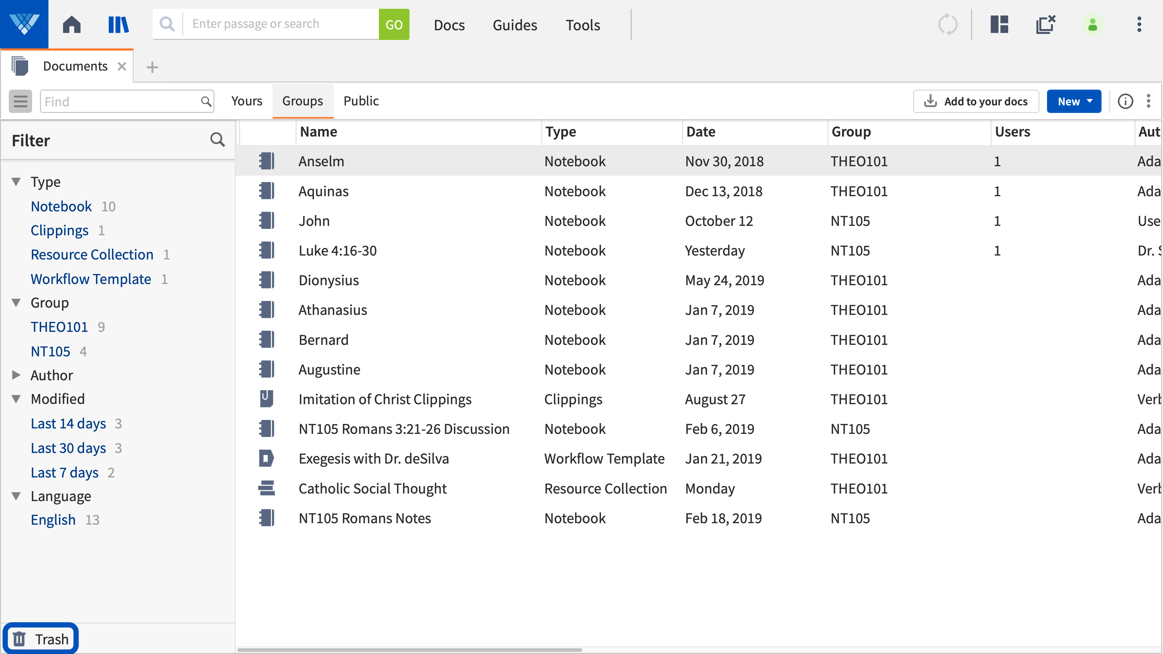 Documents Menu – Verbum Support