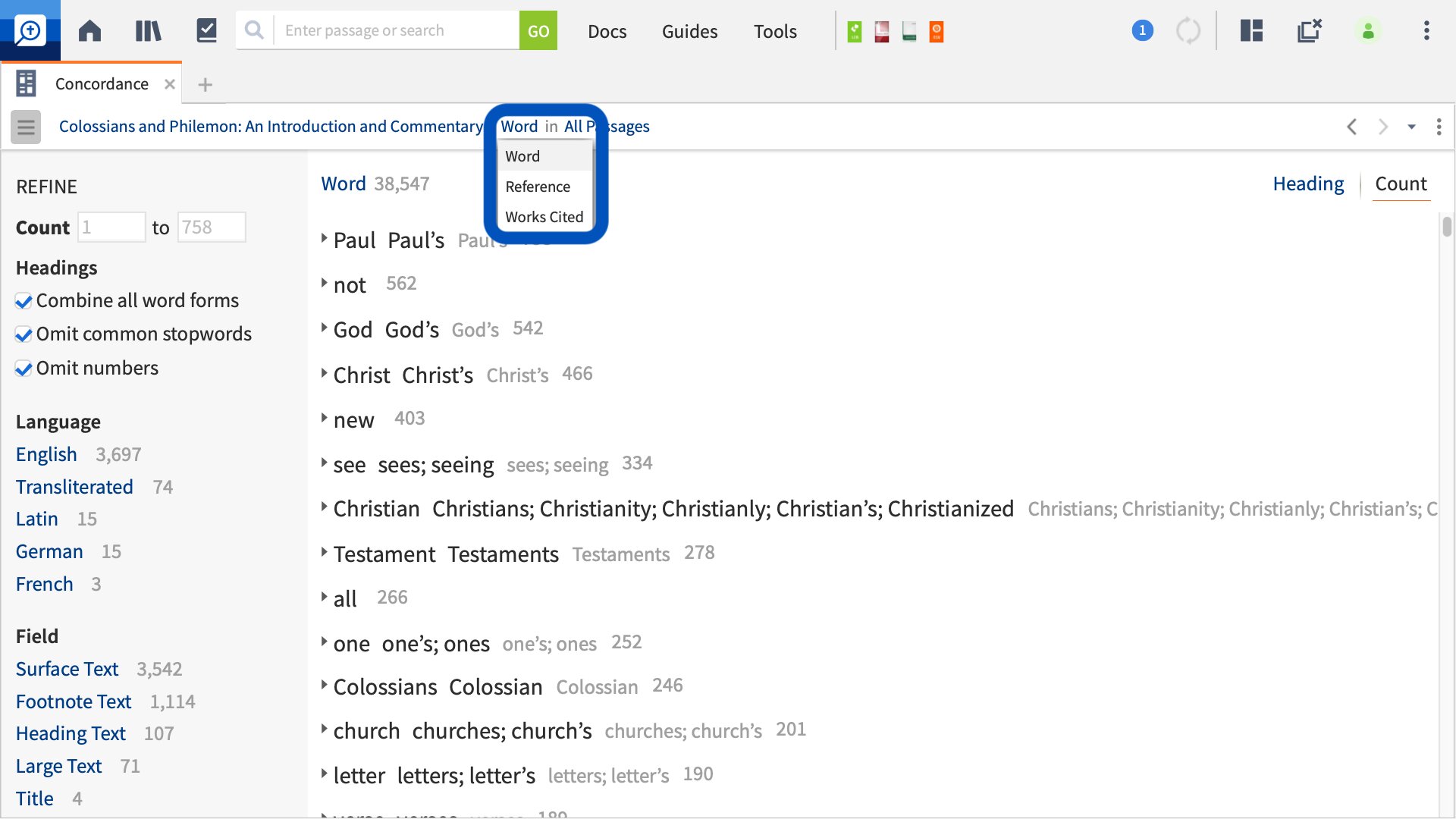 Concordance Tool – Logos Help Center