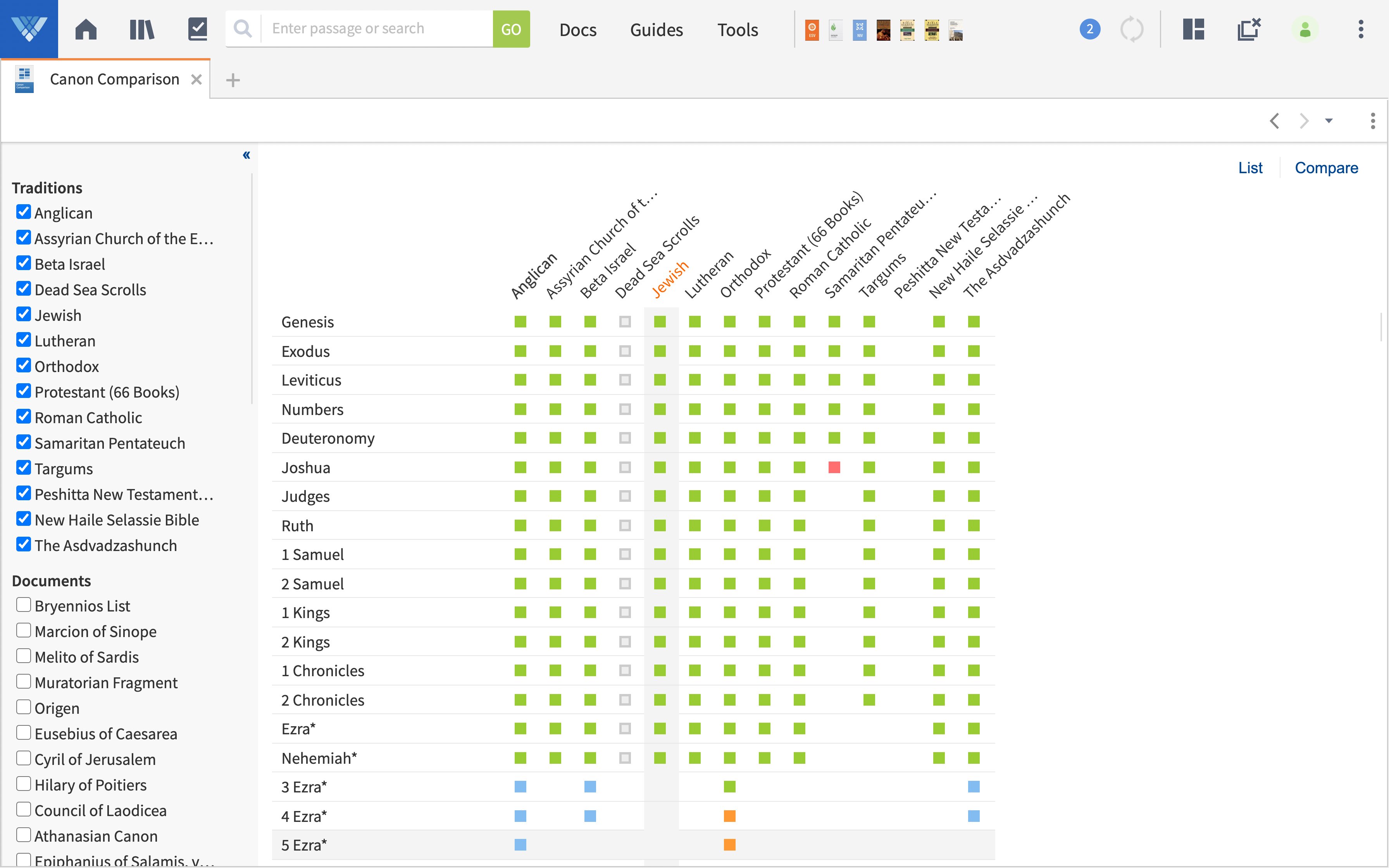 Canon Comparison Interactive – Verbum Support