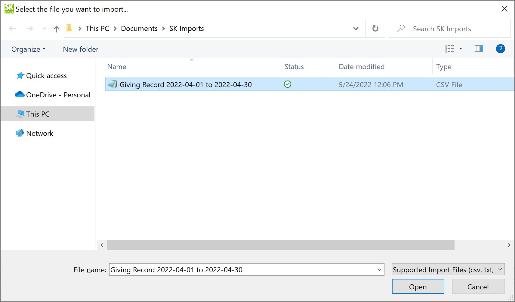 SK8 - Importing Contributions from a File