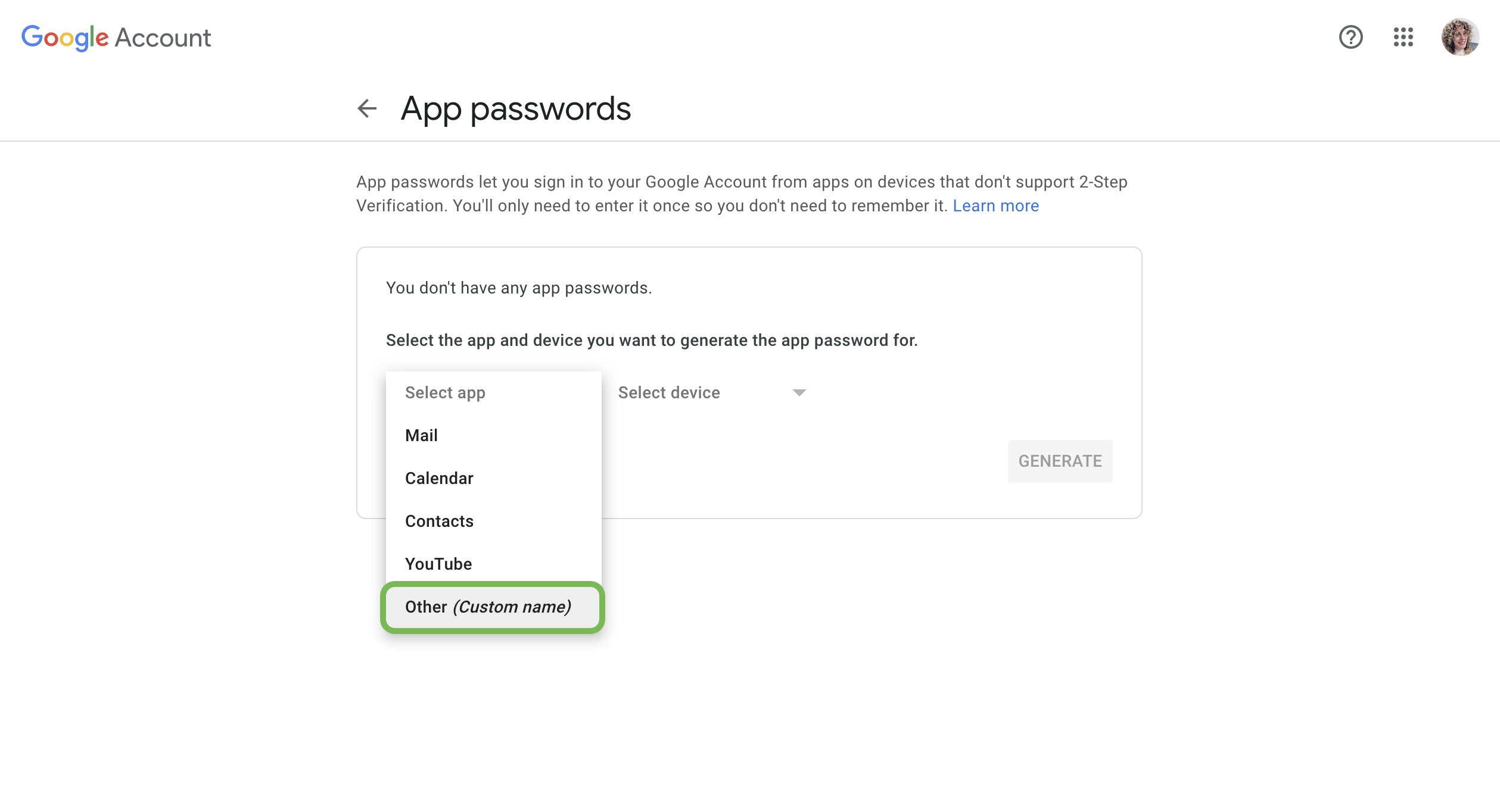 Changing Gmail Settings - Using App Passwords