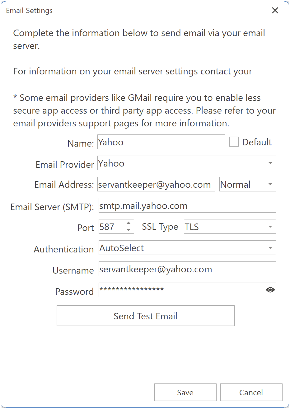 Changing Yahoo Settings - Using App Passwords