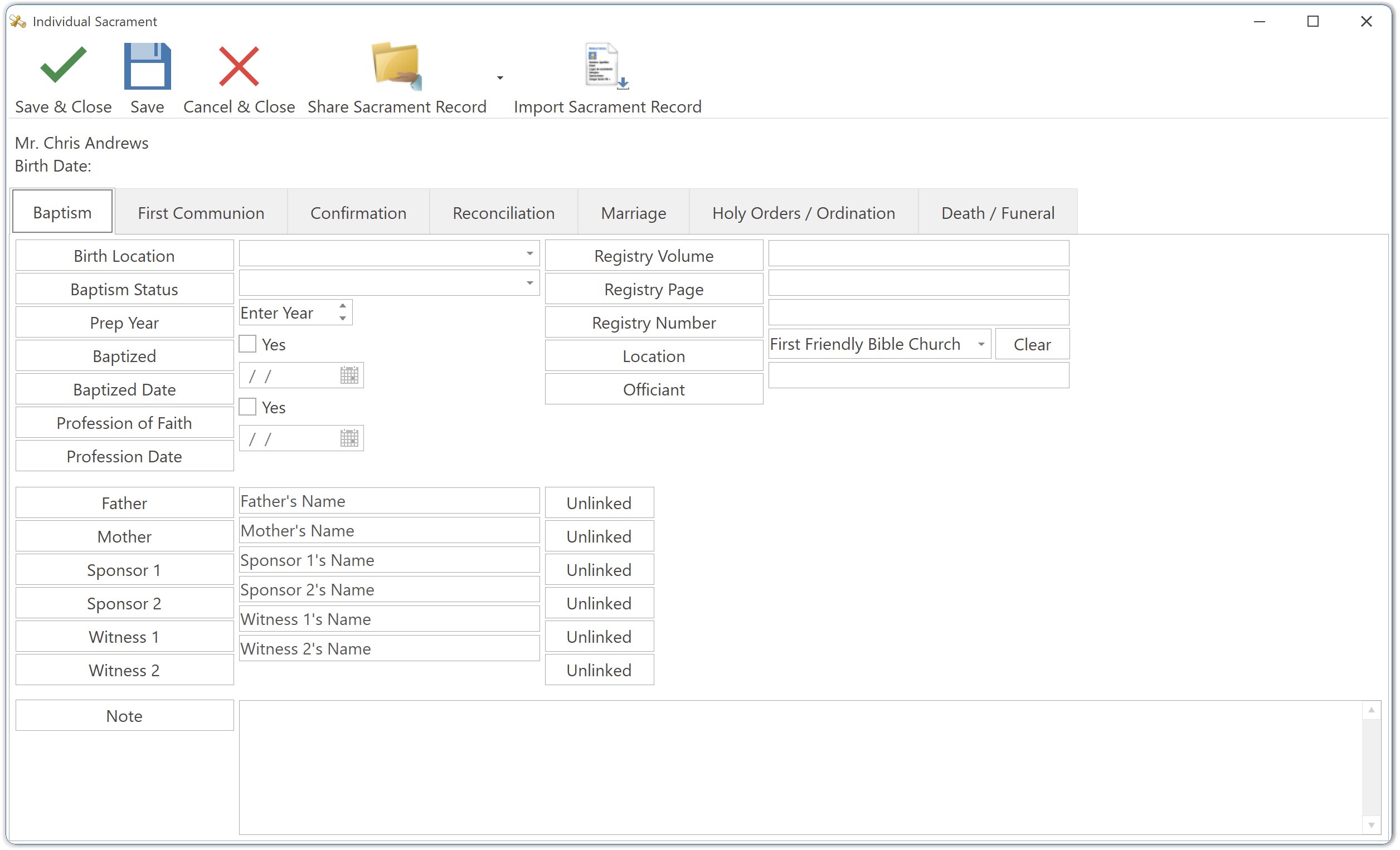 Opening an Individual Sacrament Record | Article