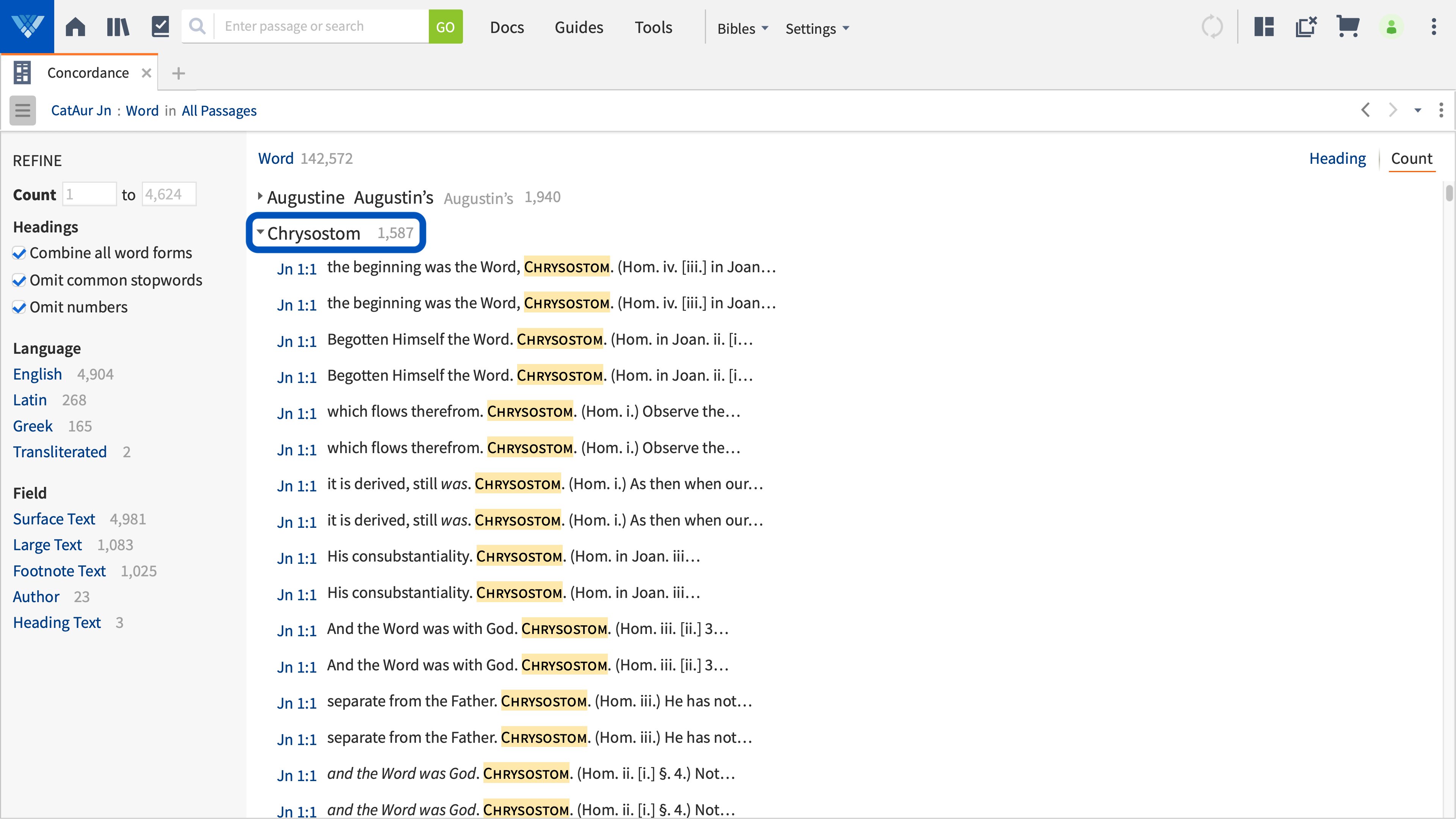 Concordance Tool – Verbum Support