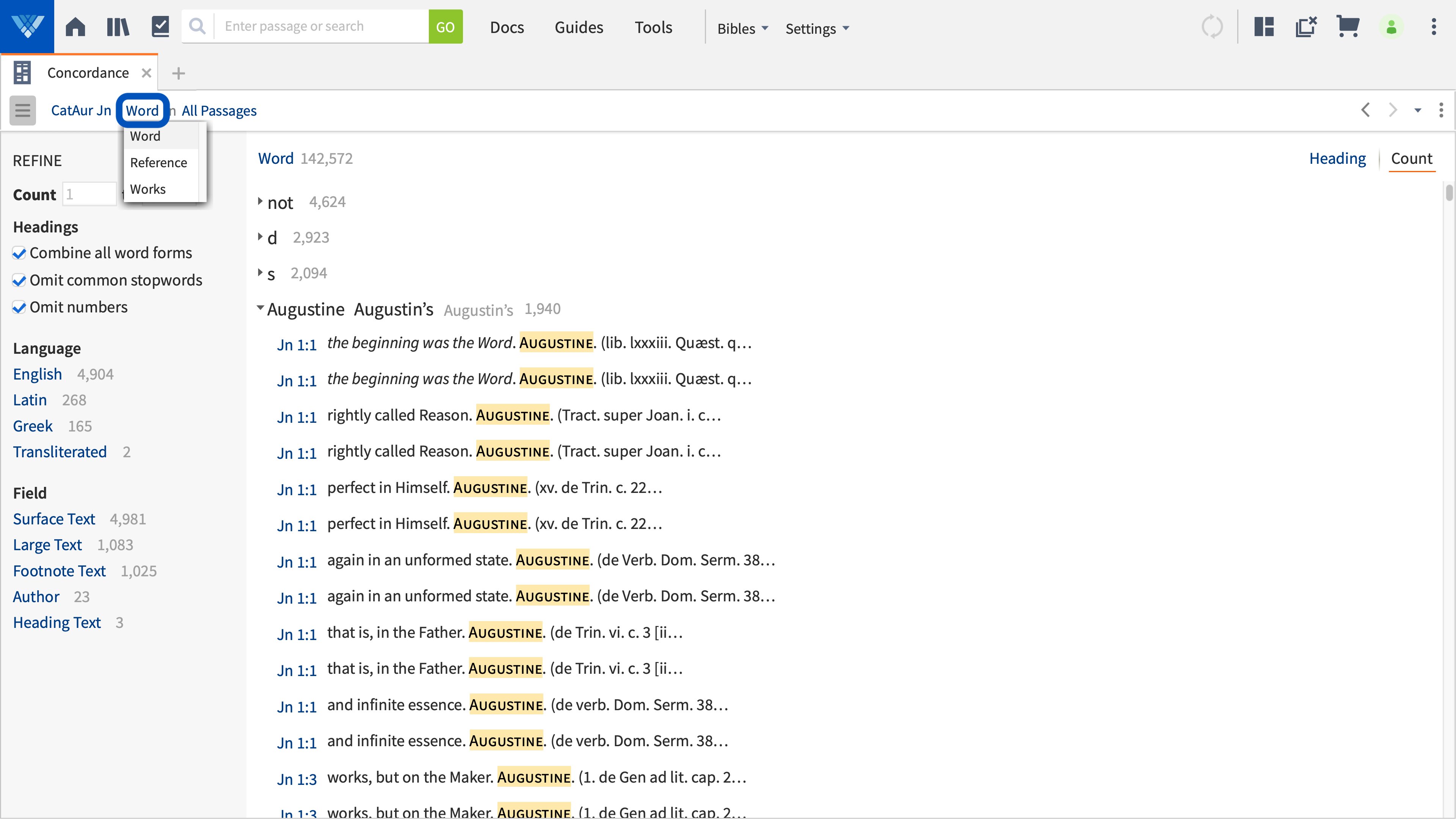 Concordance Tool – Verbum Support