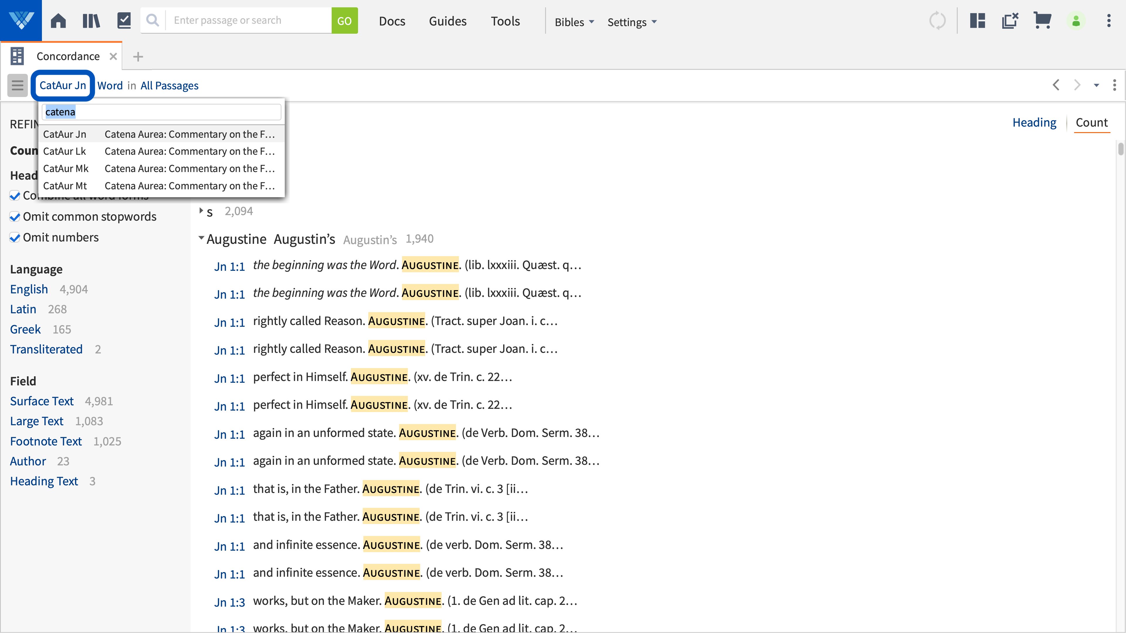 Concordance Tool – Verbum Support