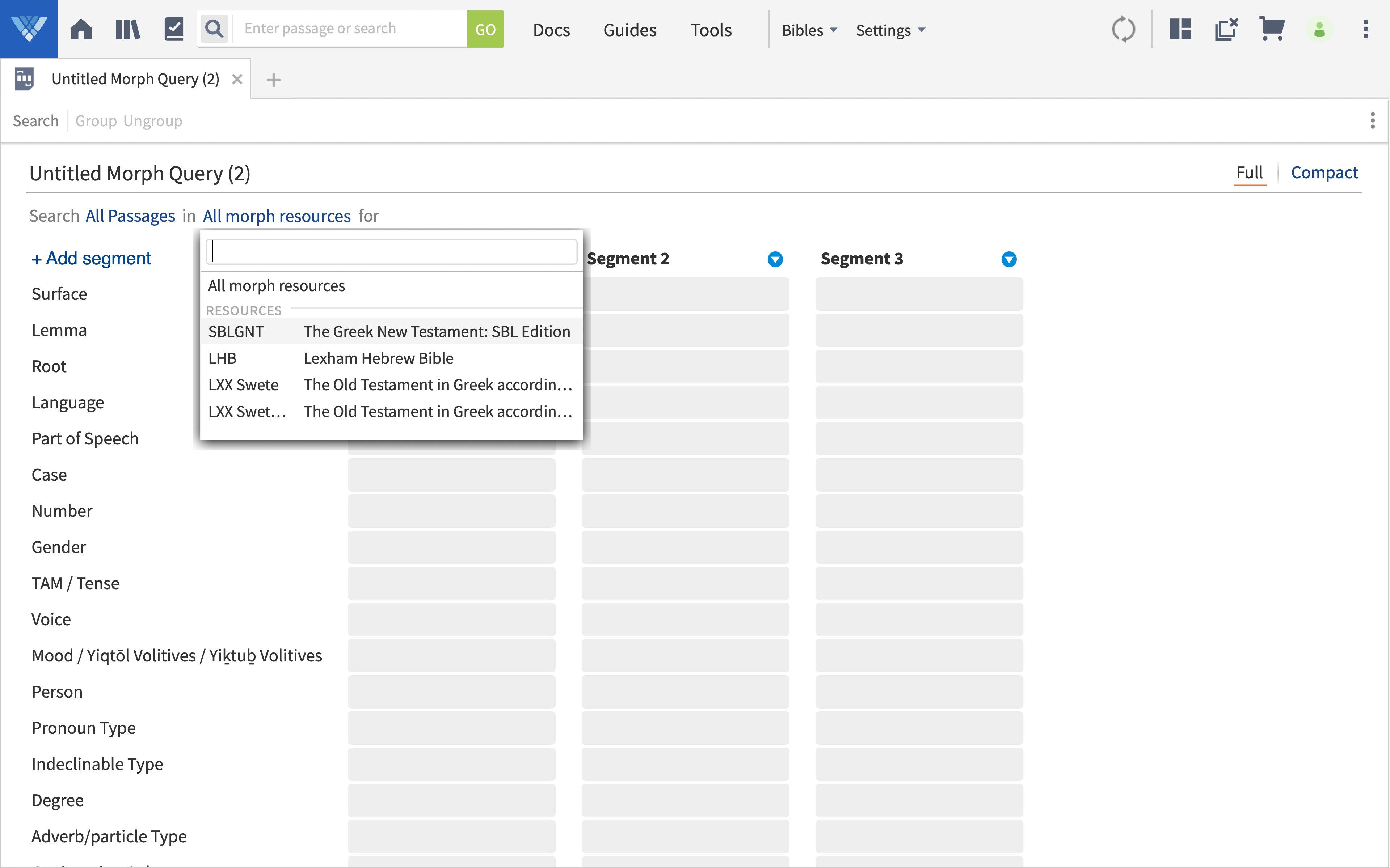 Morph Query – Verbum Support