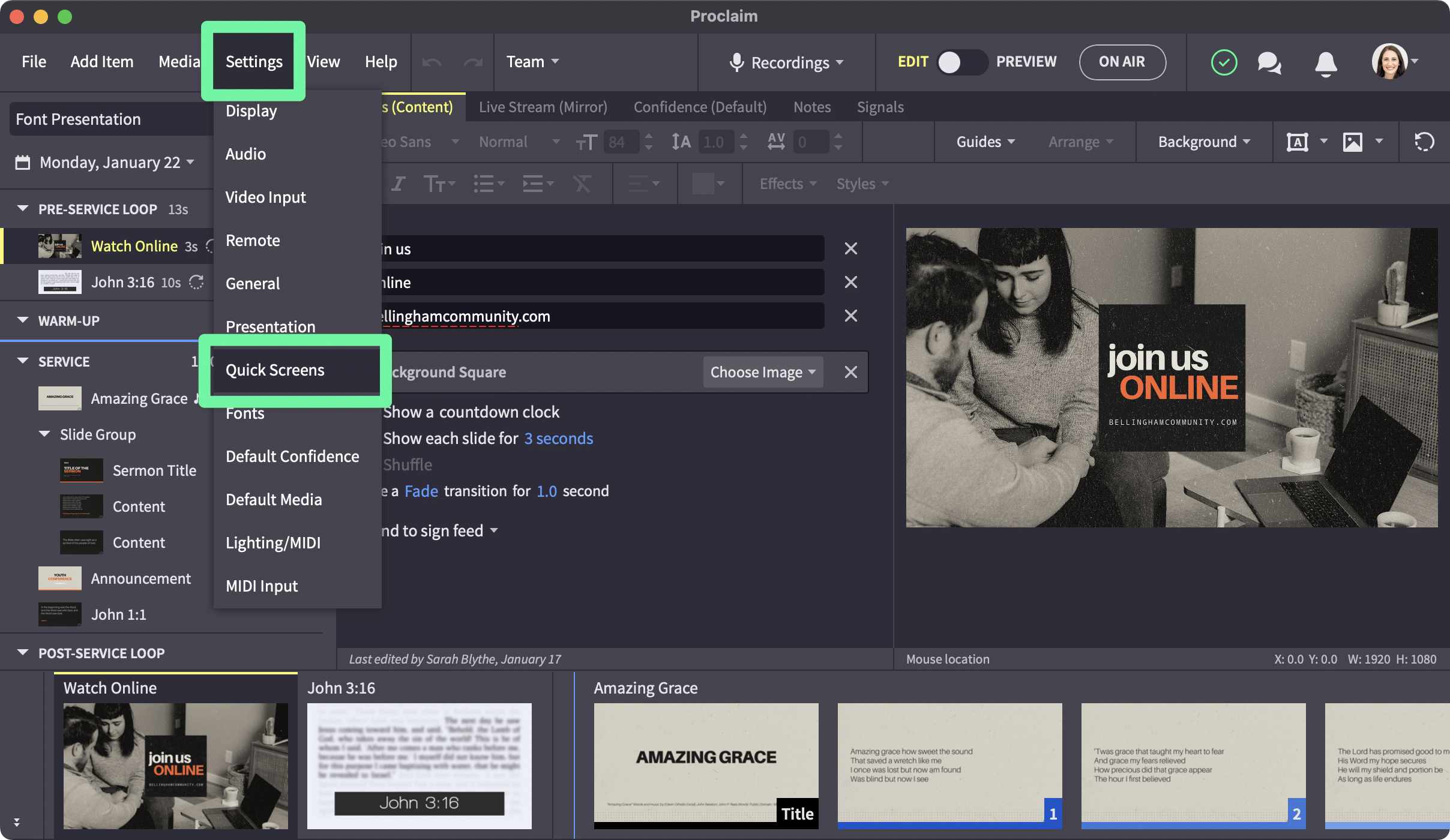 Intro To Quick Screens – Proclaim