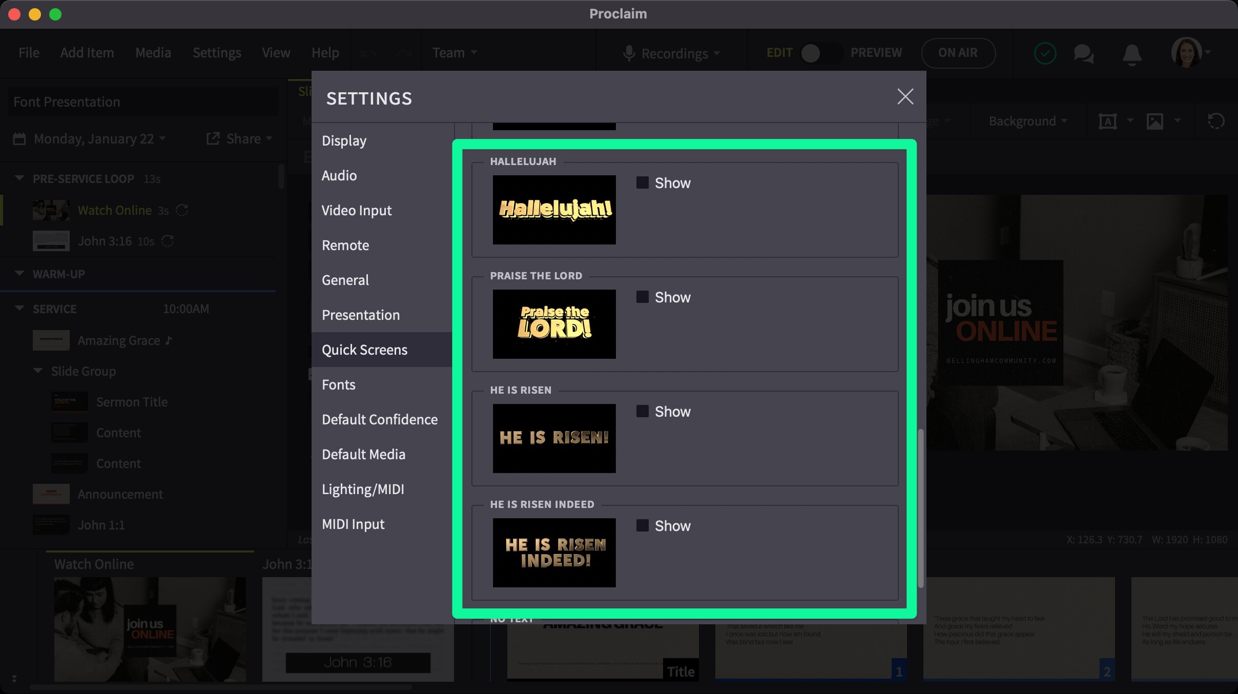 Intro To Quick Screens – Proclaim