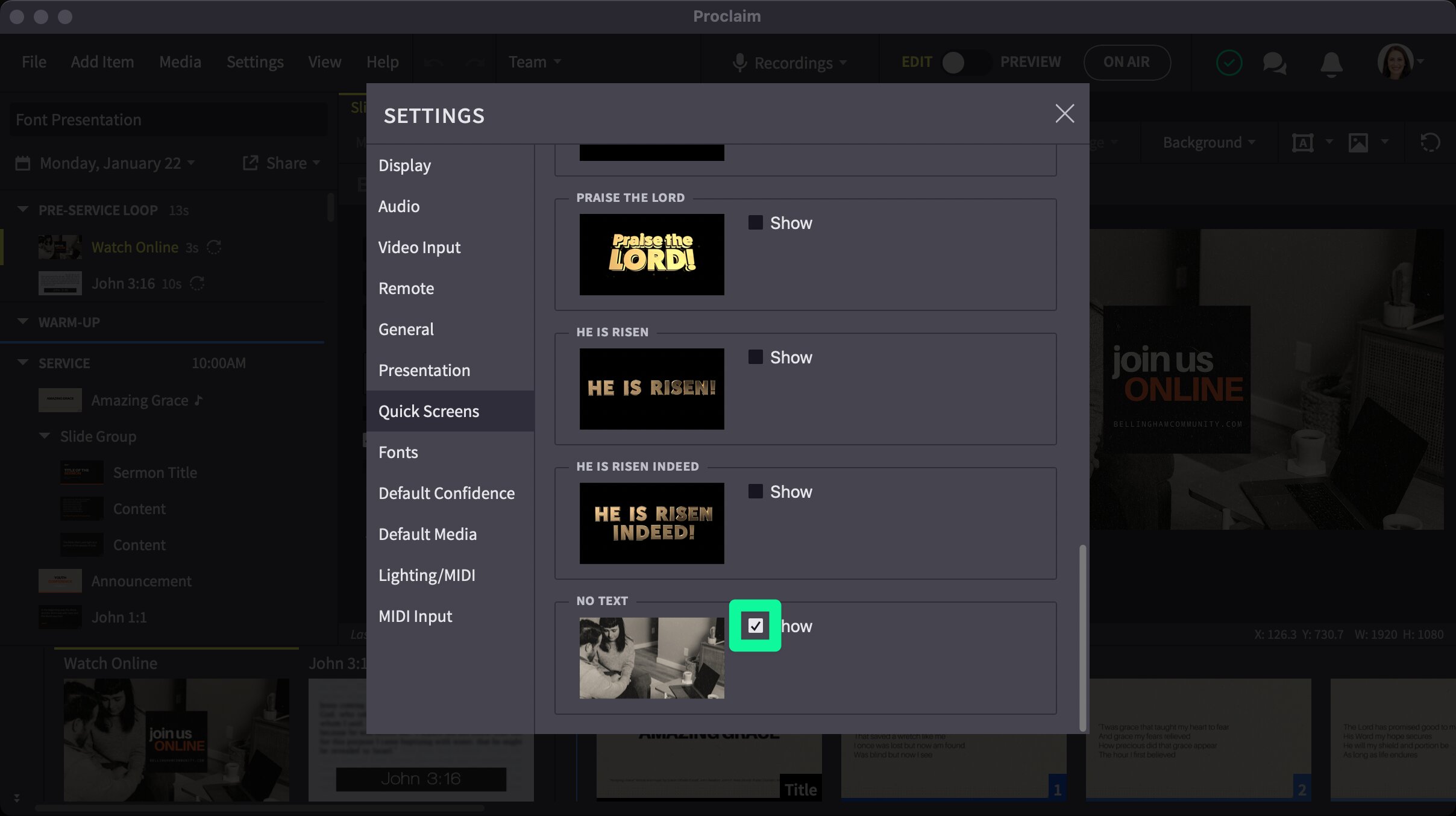 Intro To Quick Screens – Proclaim