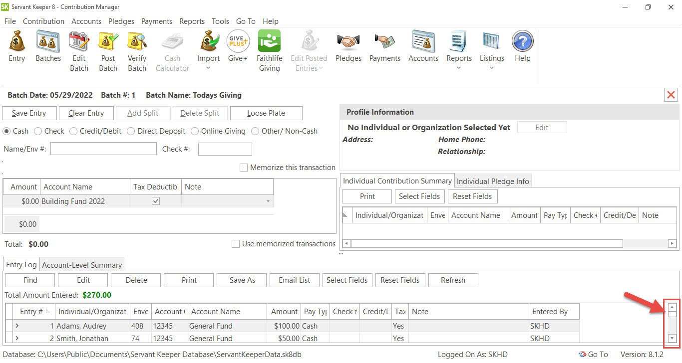 SK8 - Displaying the Entry Log in Contribution Entry