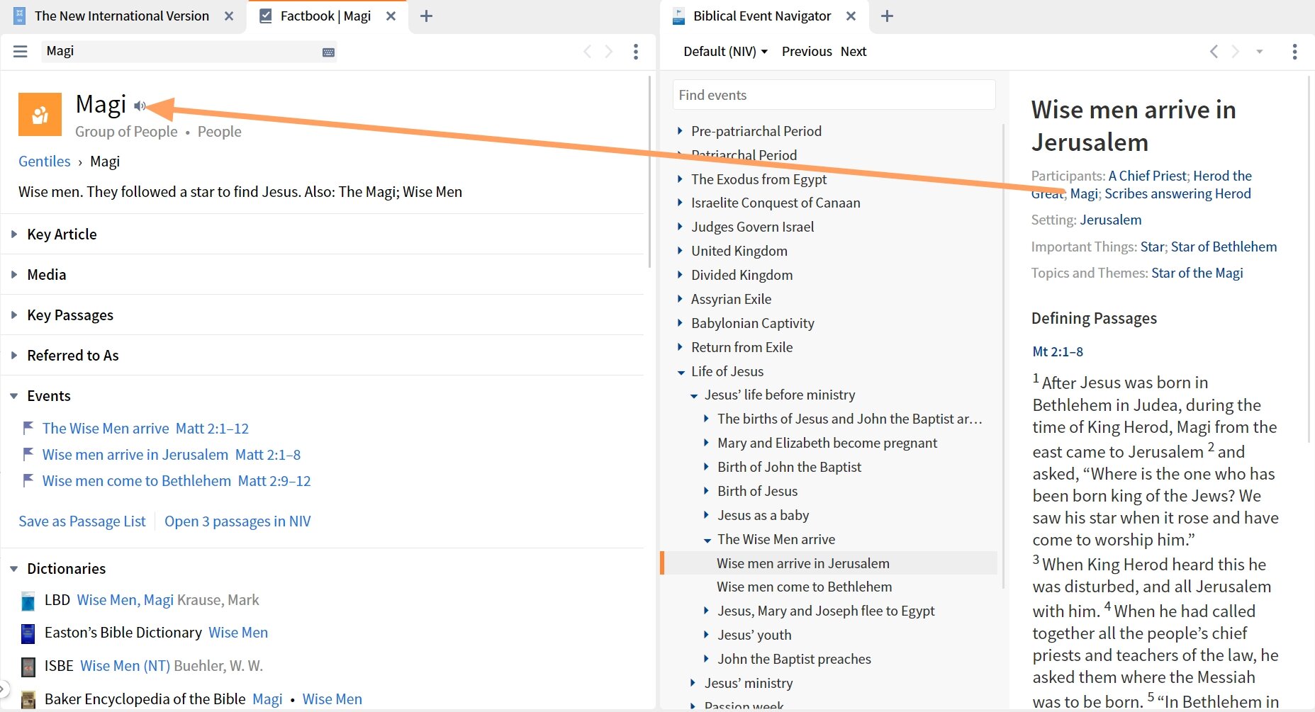 Biblical Event Navigator – Verbum Support