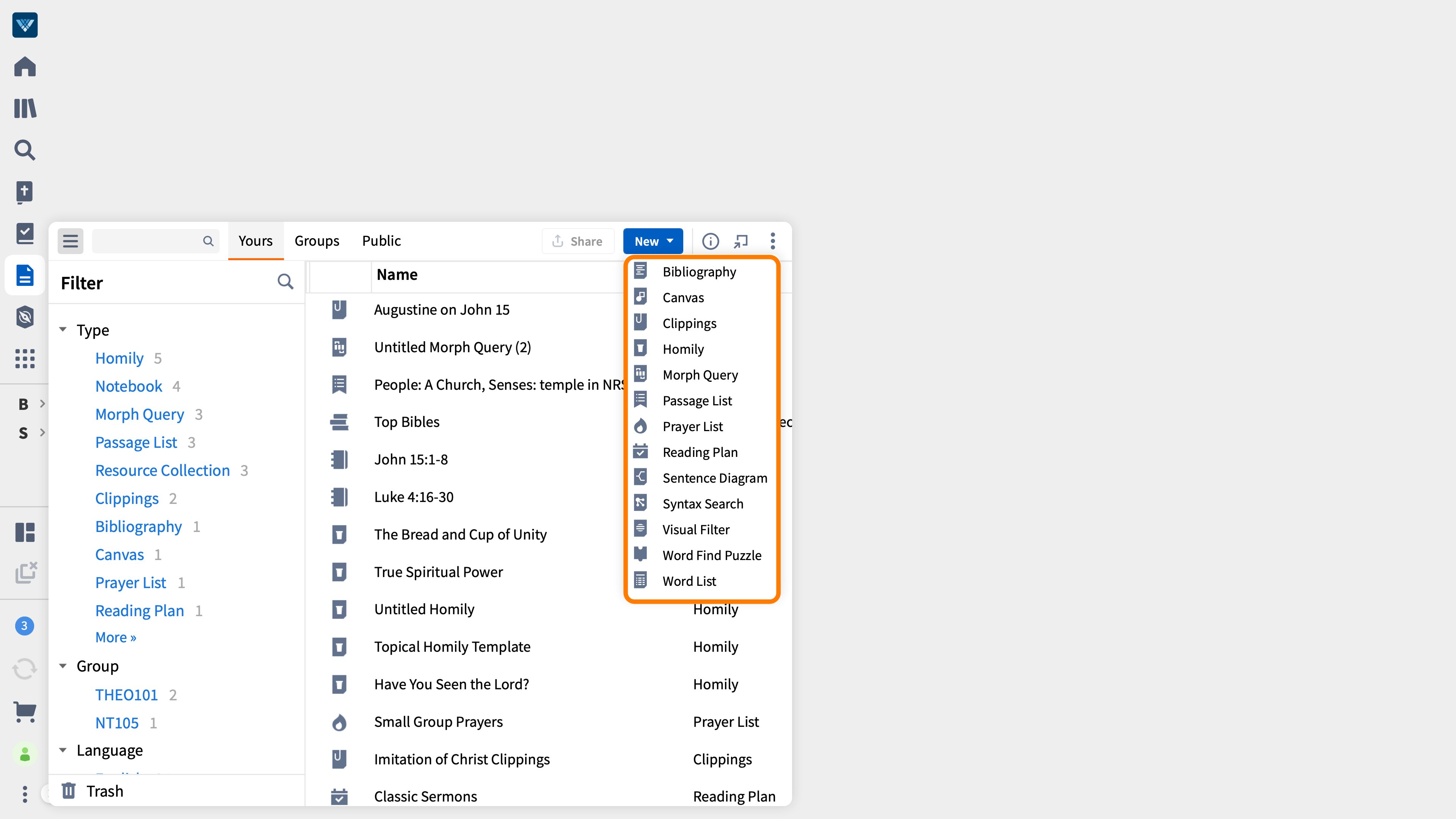 Documents Menu – Verbum Support