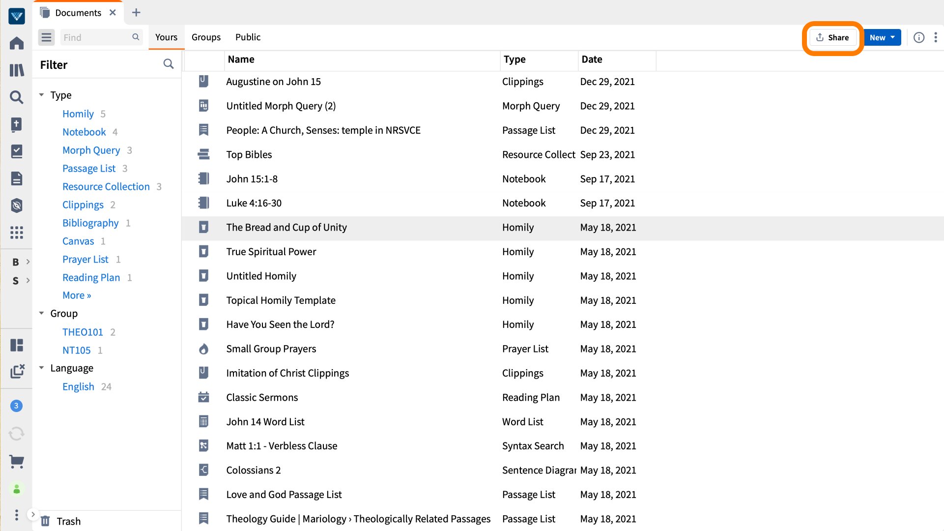 Documents Menu – Verbum Support