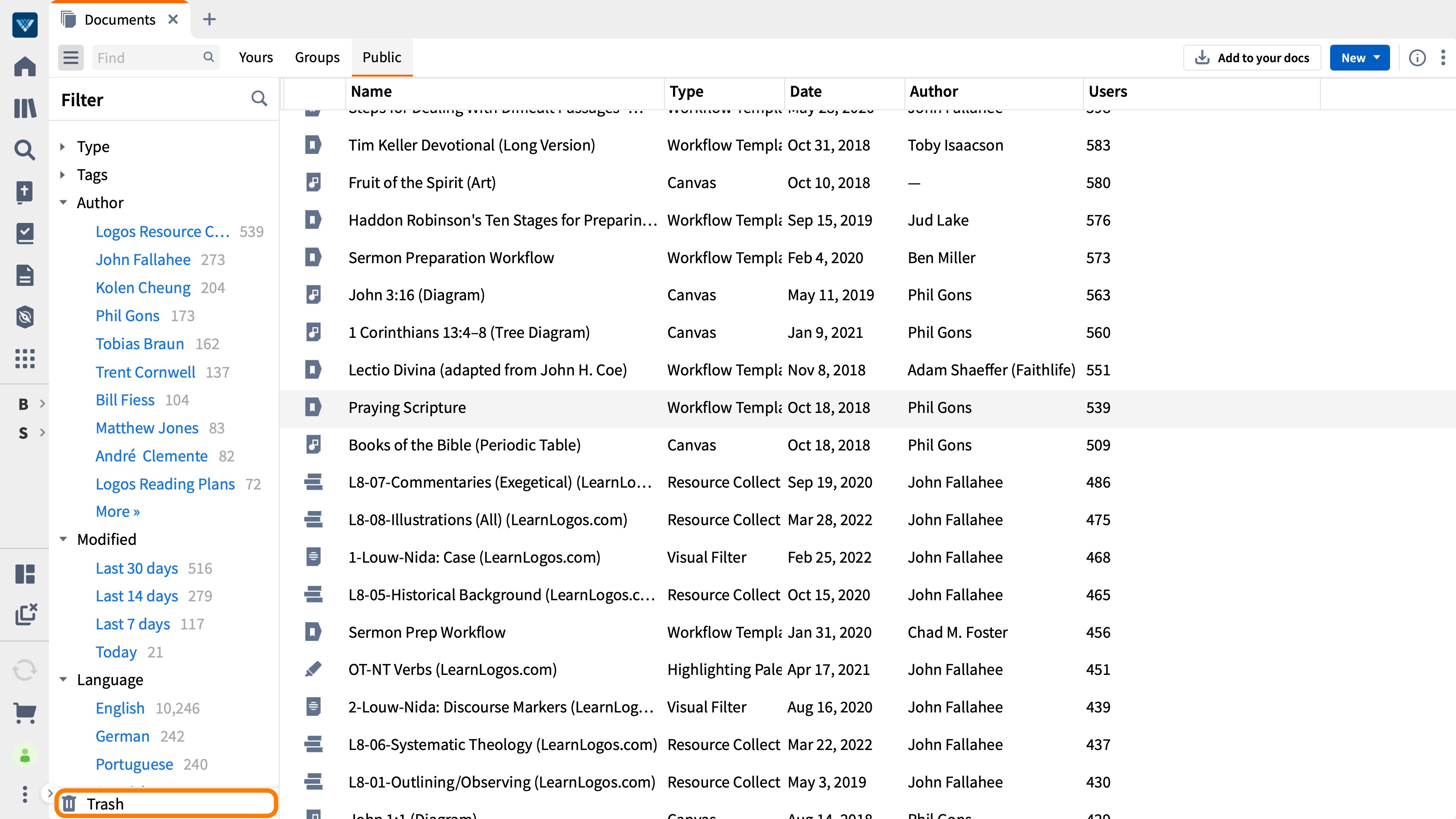 Documents Menu – Verbum Support