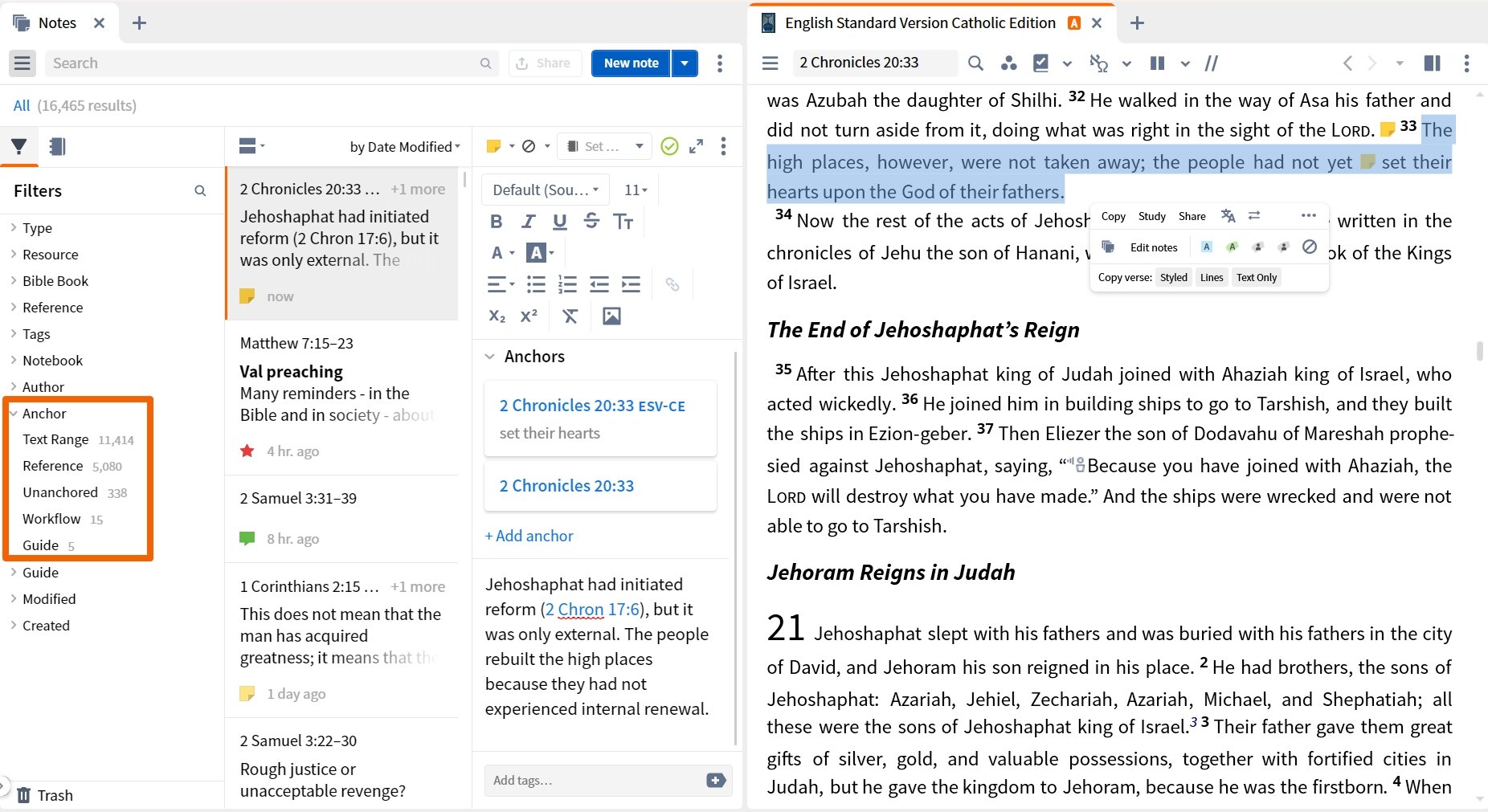 How do I add and manage note anchors? – Verbum Support