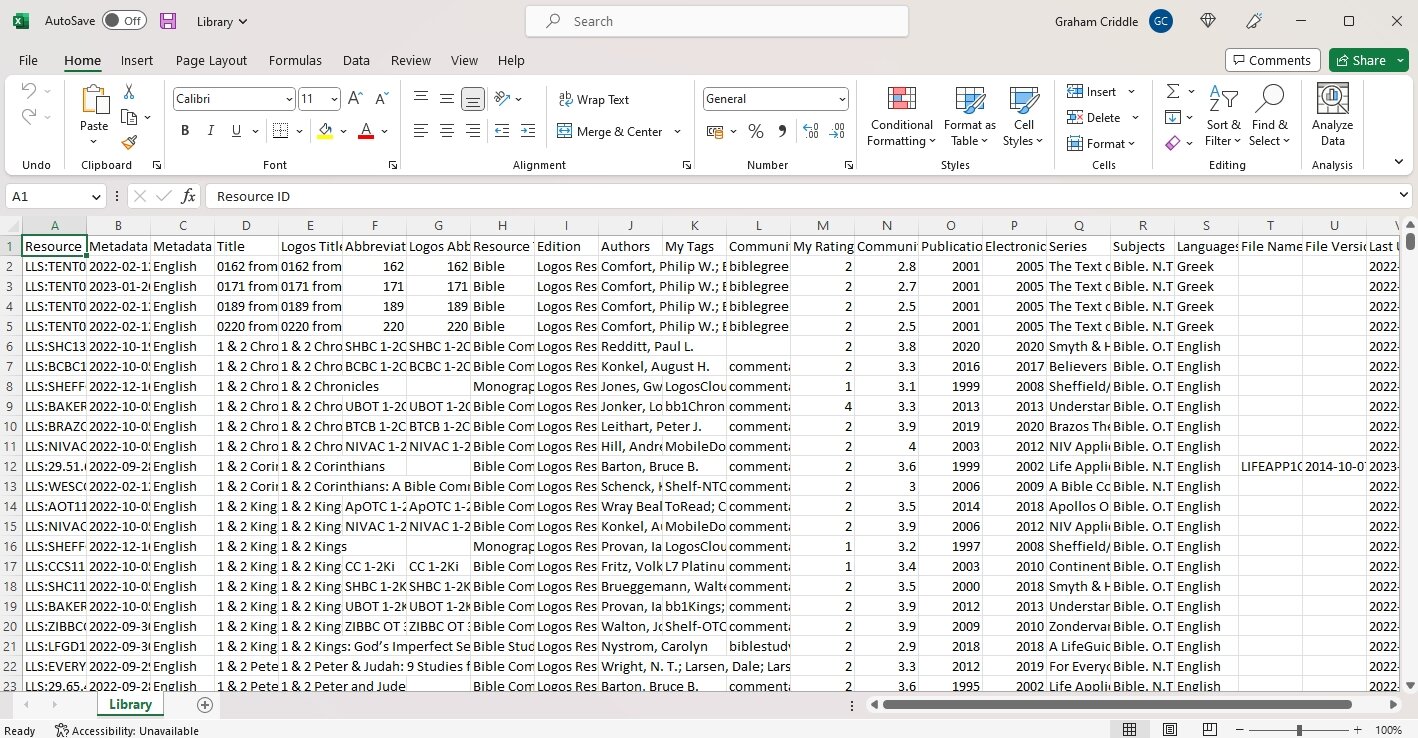 Export Your Library to a Spreadsheet – Verbum Support