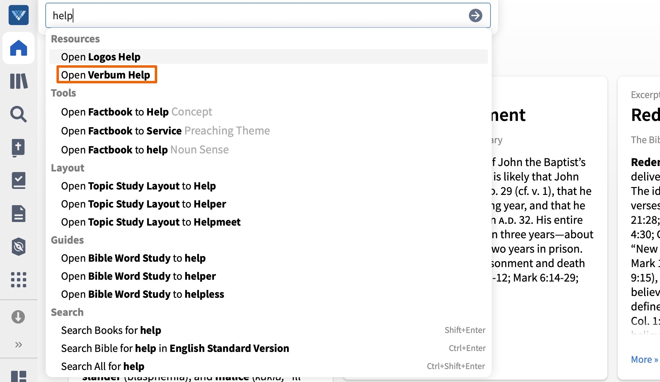Command Box Commands – Verbum Support