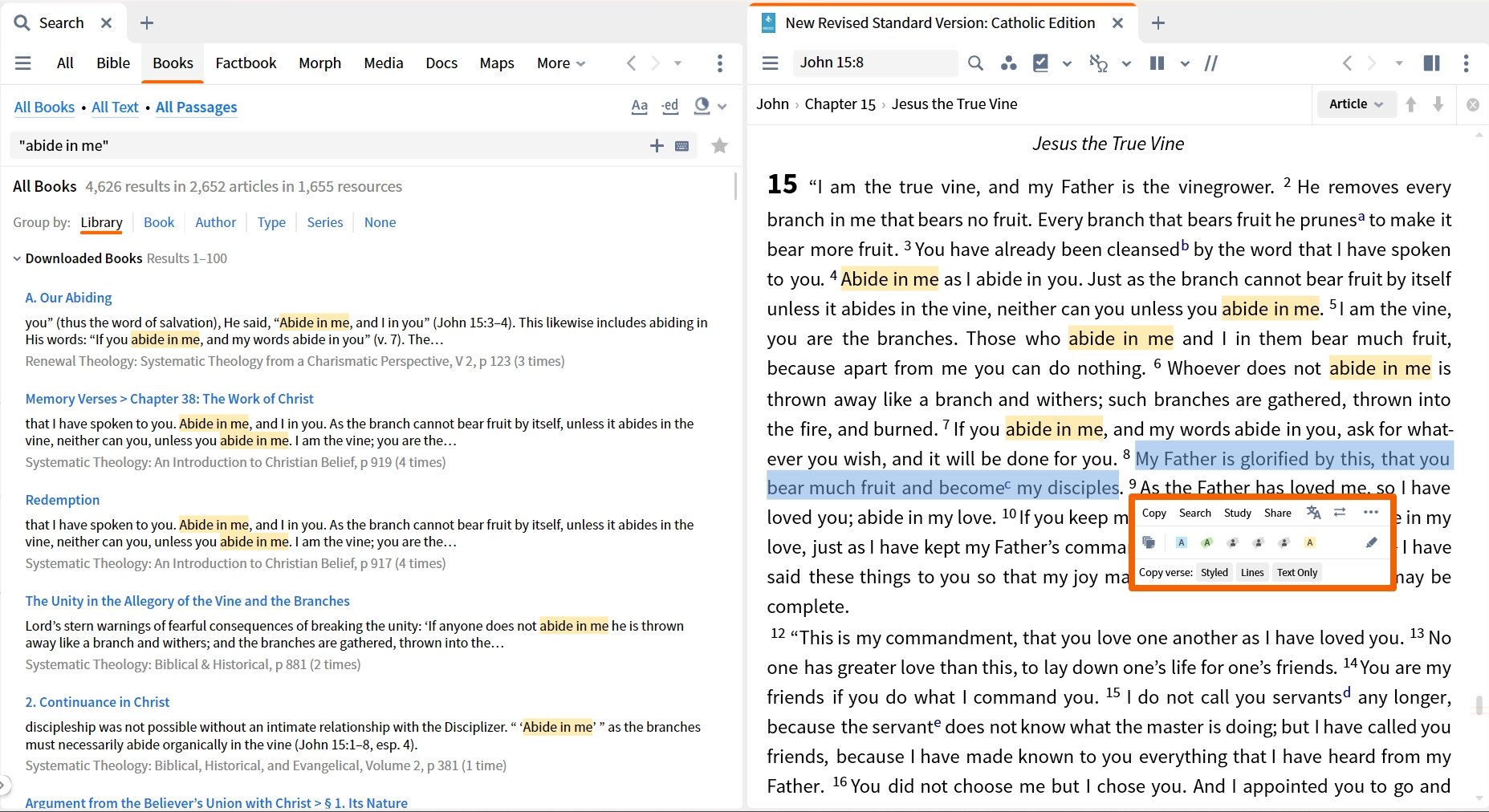 Selection Menu – Verbum Support