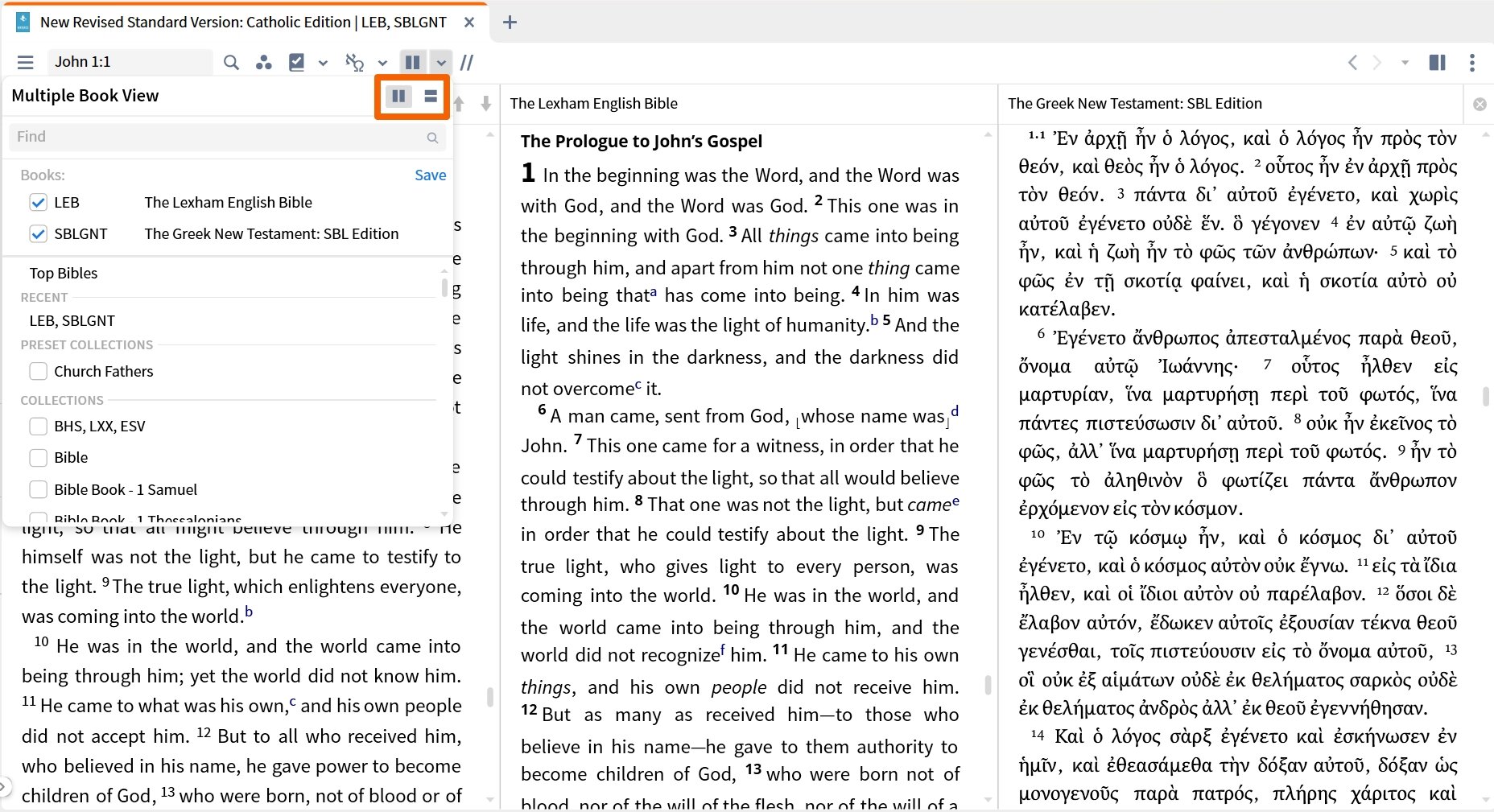 Multiple Books View – Verbum Support