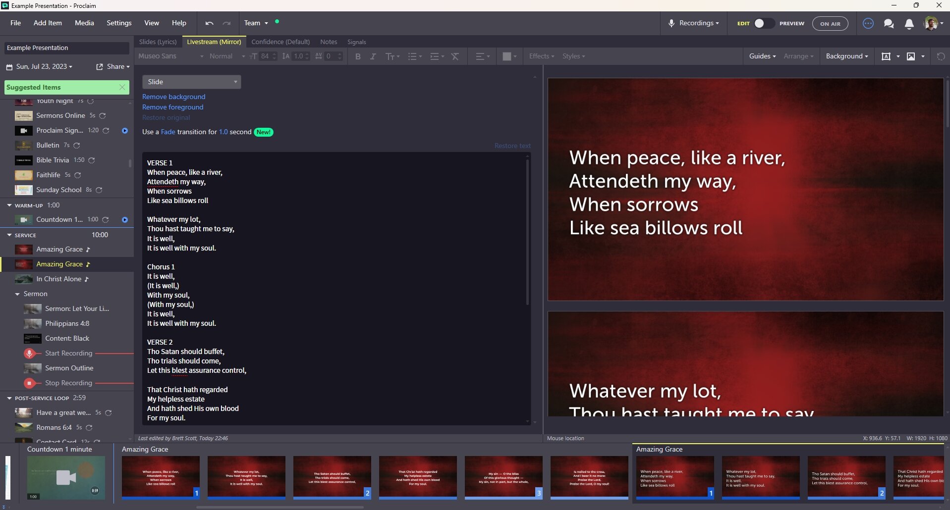 Customizing the Content on your Virtual Screen – Proclaim