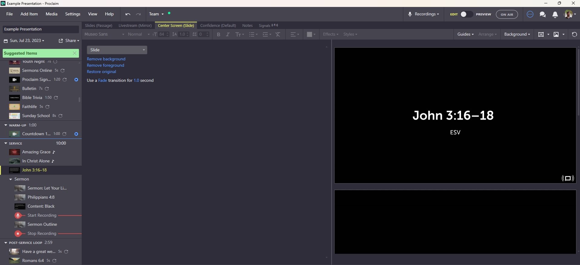 Customizing the Content on your Virtual Screen – Proclaim