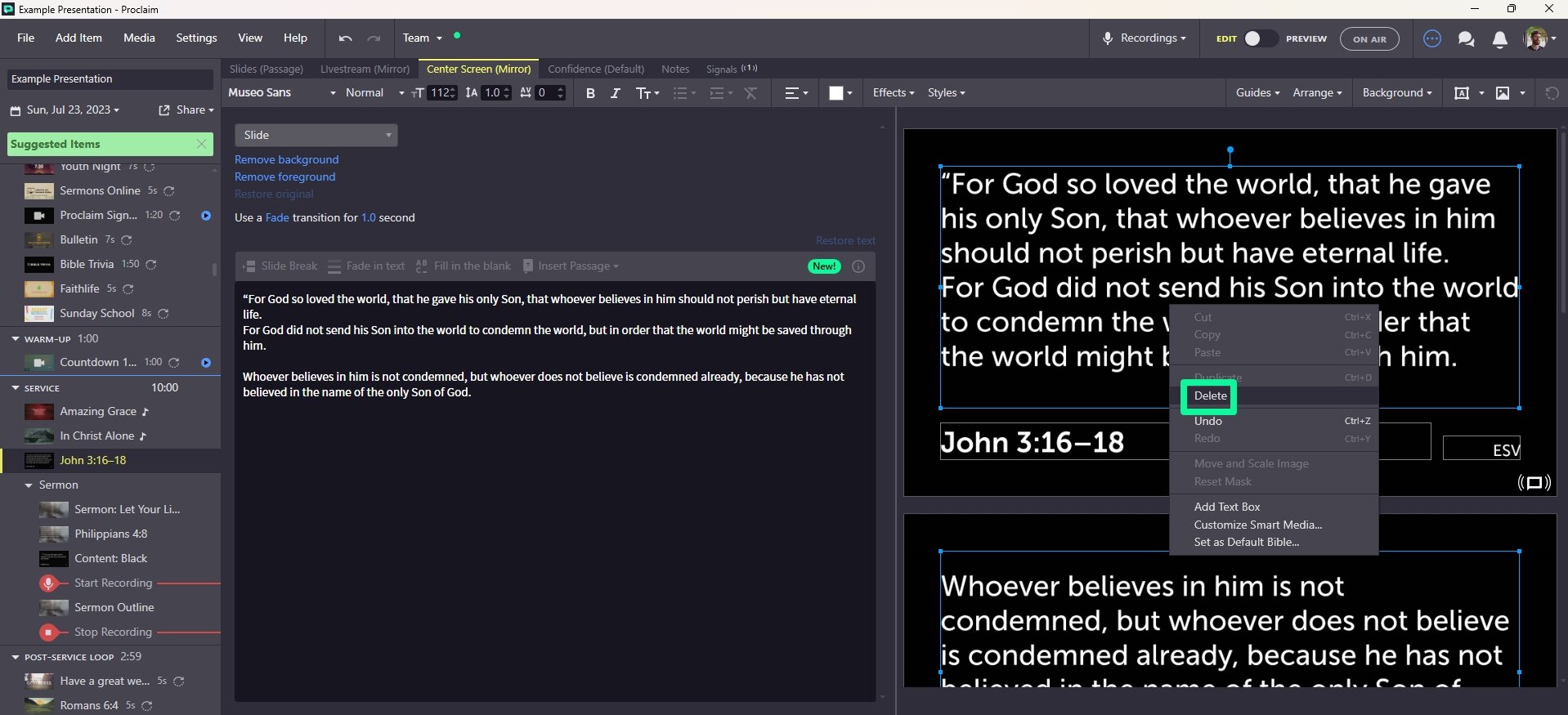 Customizing the Content on your Virtual Screen – Proclaim