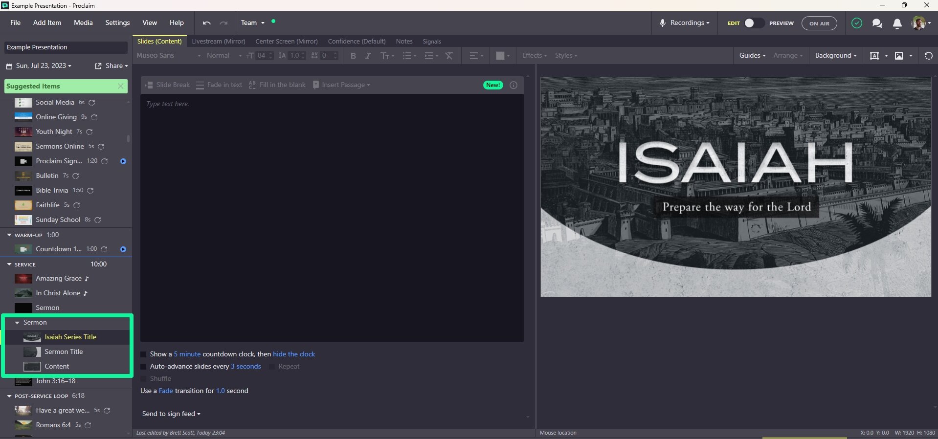 Customizing the Content on your Virtual Screen – Proclaim