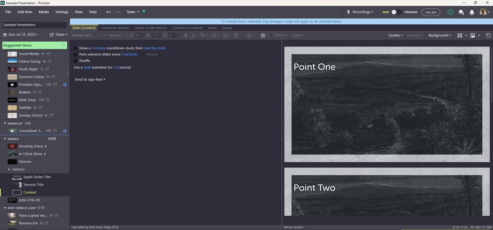 Customizing the Content on your Virtual Screen – Proclaim