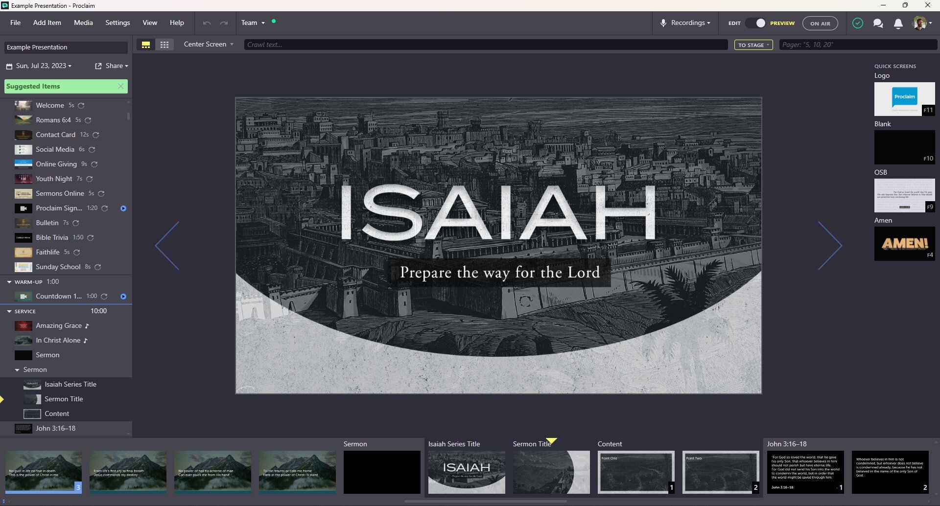 Customizing the Content on your Virtual Screen – Proclaim
