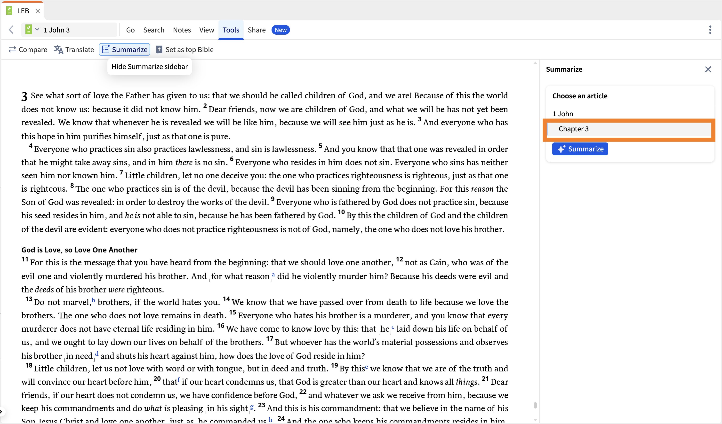 How do I use the Summarization Sidebar? – Verbum Support