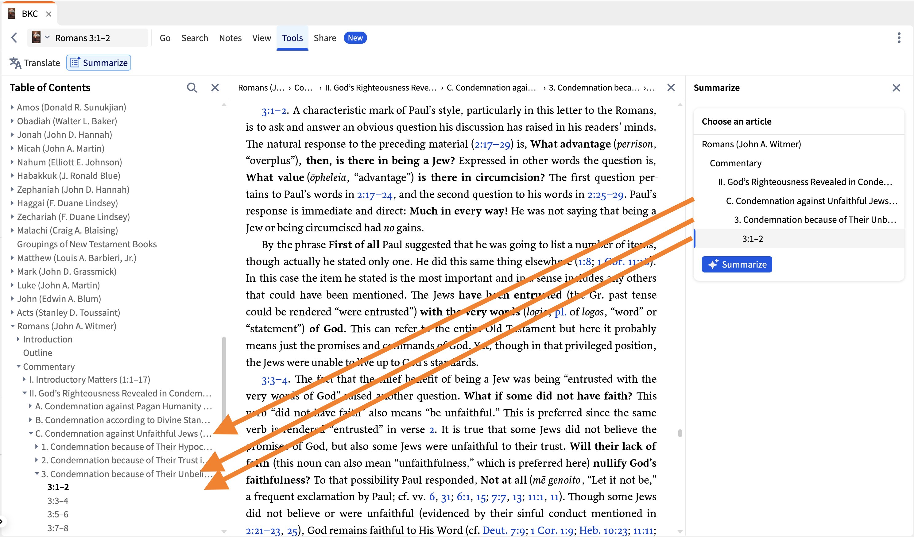 How do I use the Summarization Sidebar? – Verbum Support