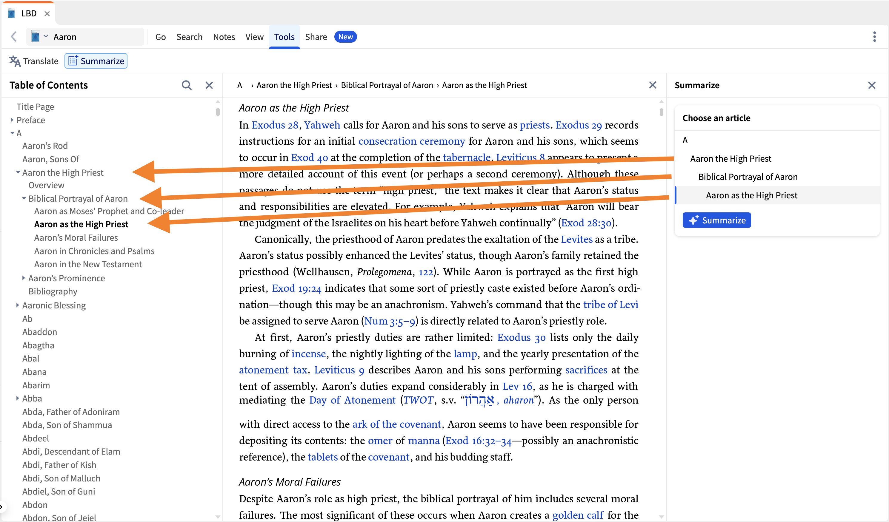 How do I use the Summarization Sidebar? – Verbum Support