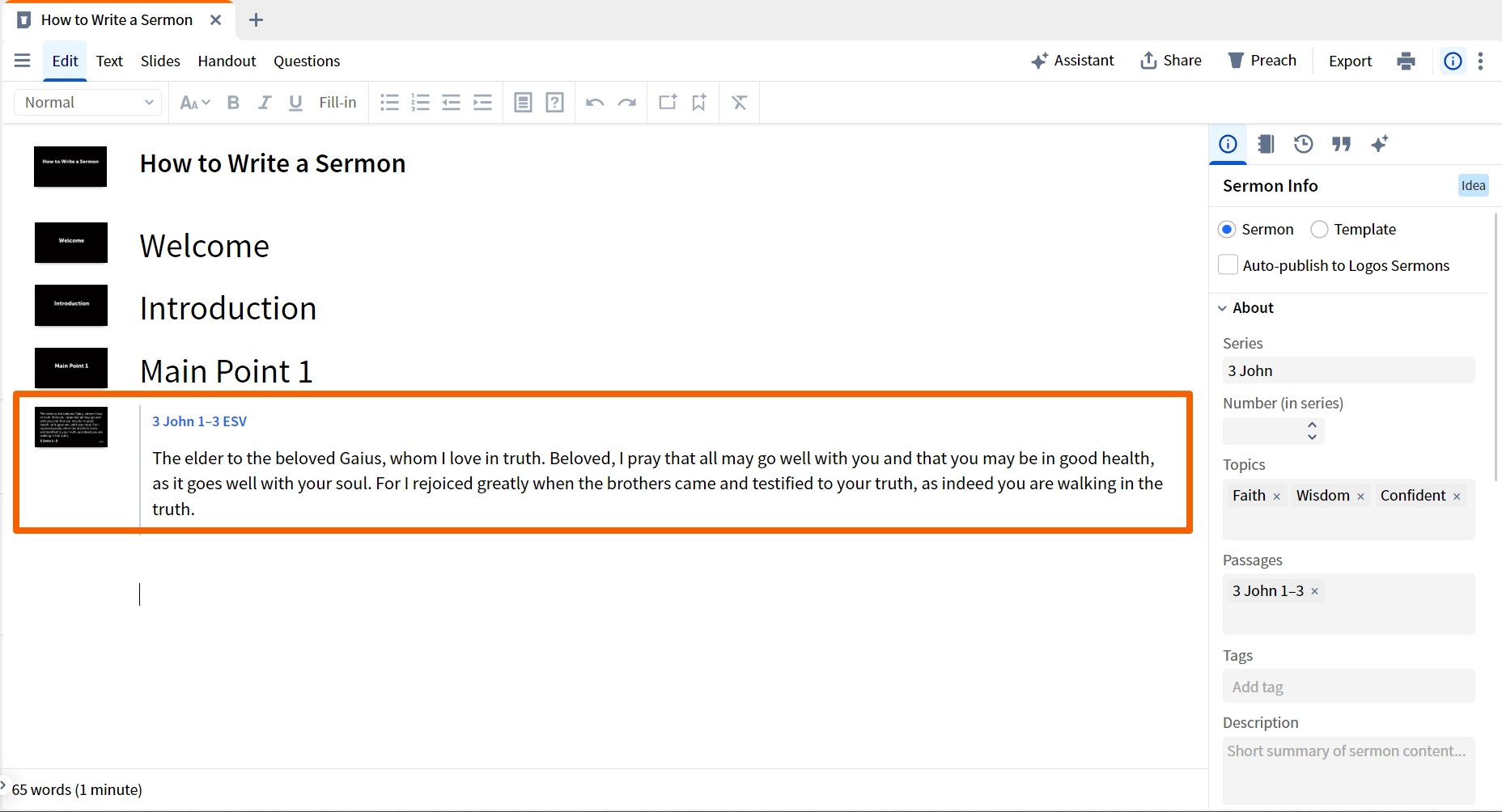 Writing Sermons Using Sermon Builder – Logos Help Center
