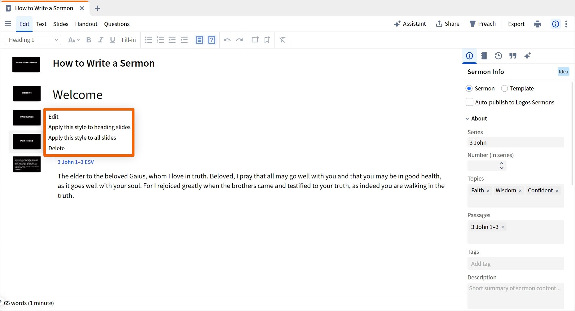 Writing Sermons Using Sermon Builder – Logos Help Center