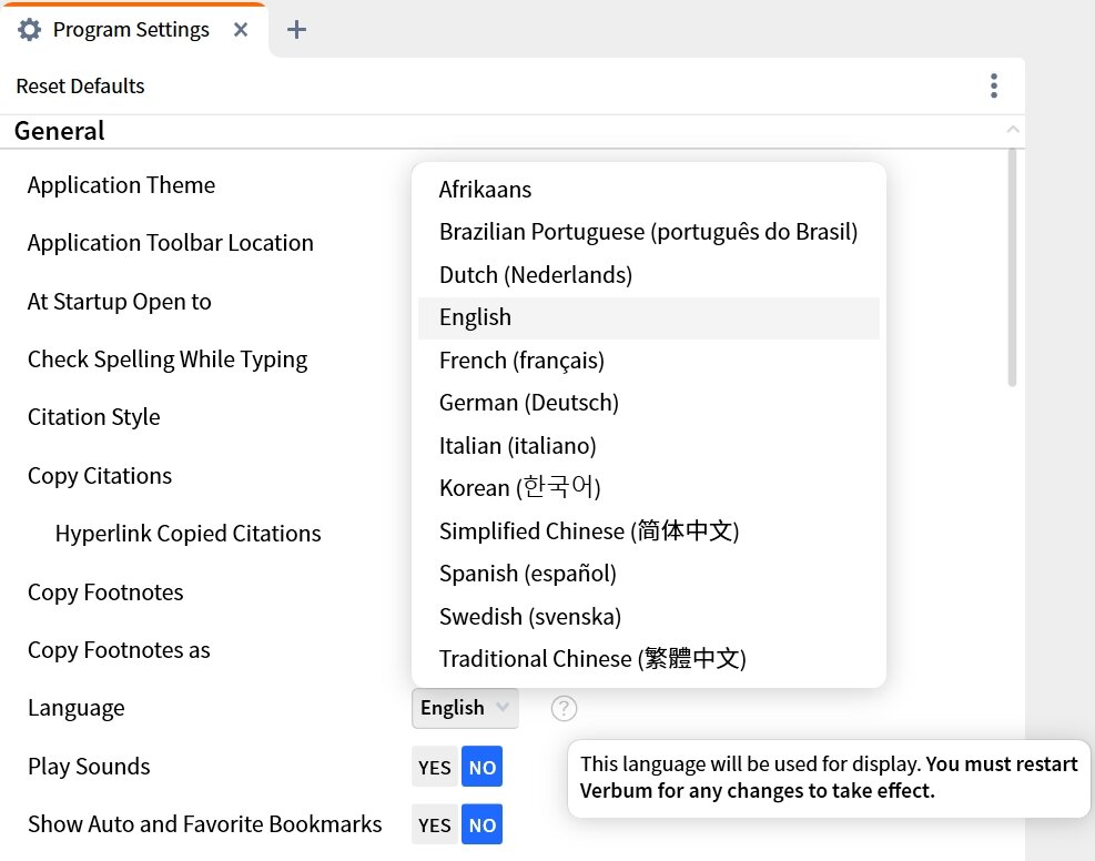 Adjust Verbum's Program Settings – Verbum Support