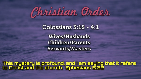 Christian Order. Col. 3:18-4:1 Sunday, 13 November - Logos Sermons